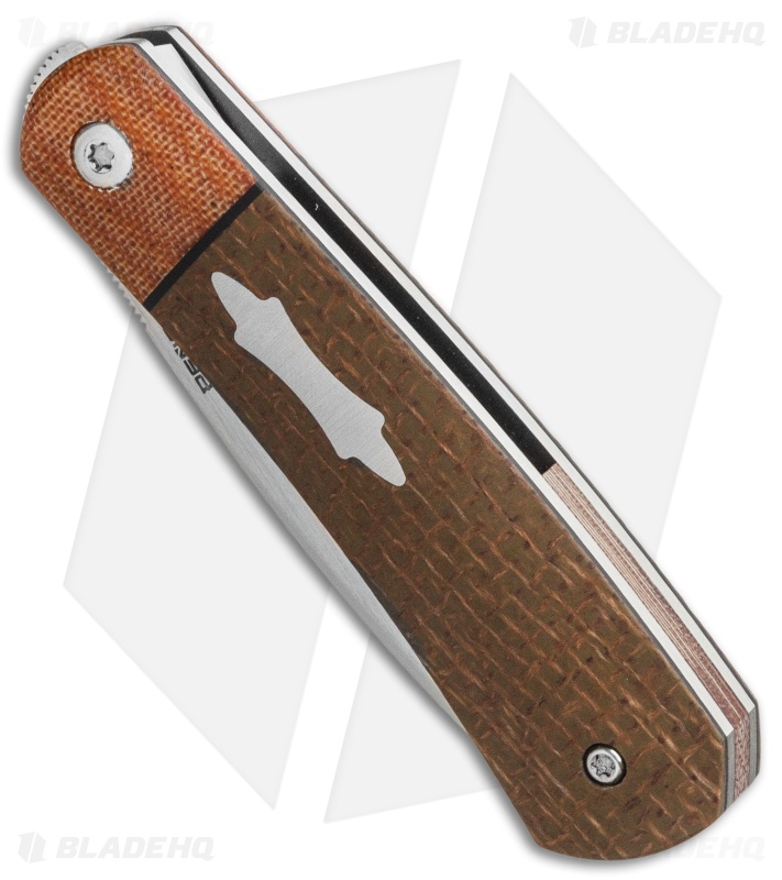 Pena Knives Custom Apache Front Flipper Knife Green Burlap Micarta (2. ...