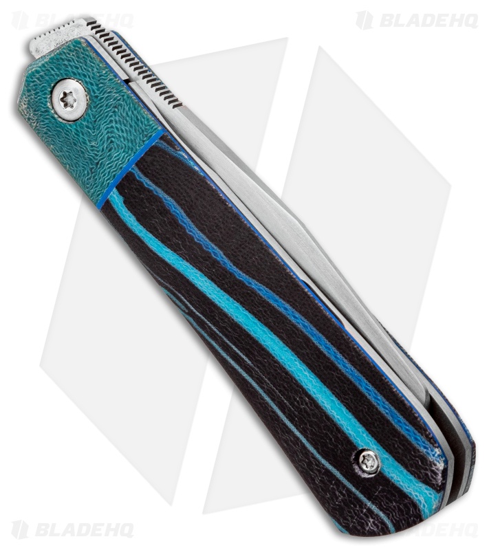 Pena Knives Raptor Front Flipper Liner Lock Knife Blue Micarta 2.9"