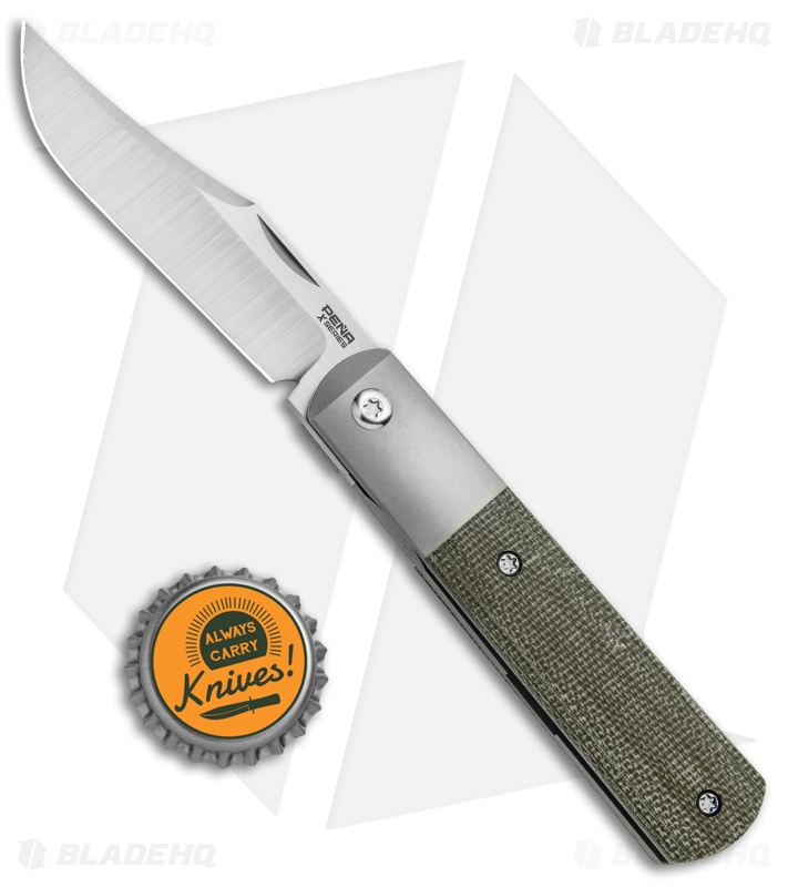Pena Knives X-Series Barlow Front Flipper Knife | Green Micarta - Blade HQ