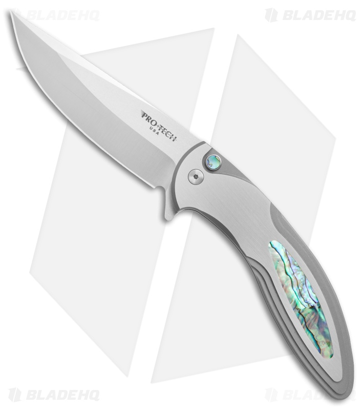Pro-Tech Custom Cambria Flipper Knife SS w/ Abalone Inlay (3.5" Satin ...