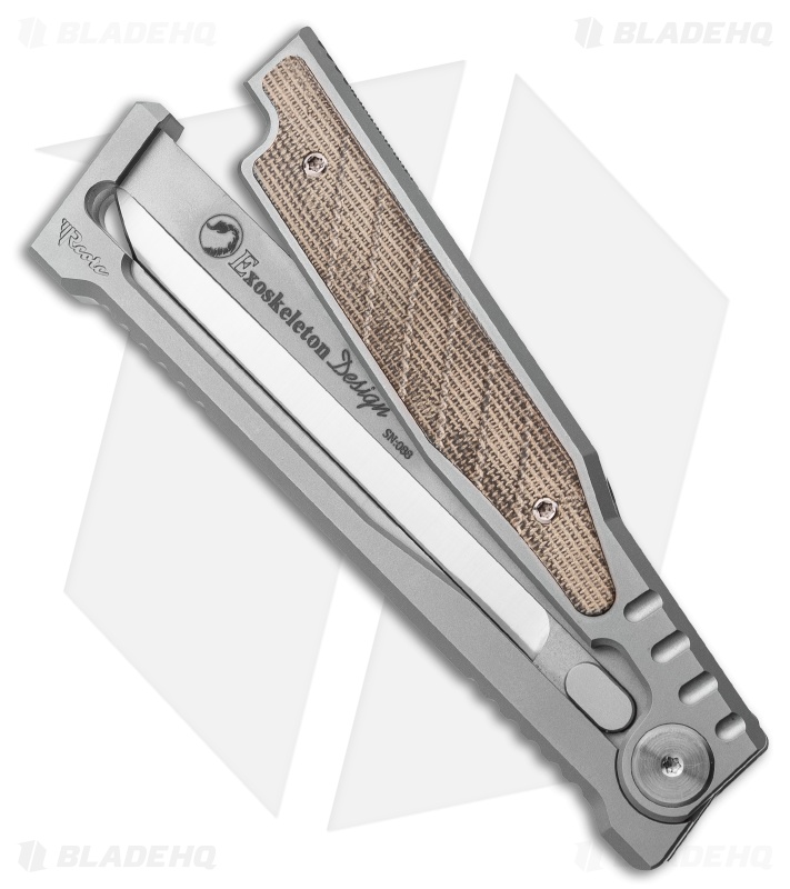 Reate EXO Double Edge Gravity Knife Titanium/Green Micarta - Blade HQ