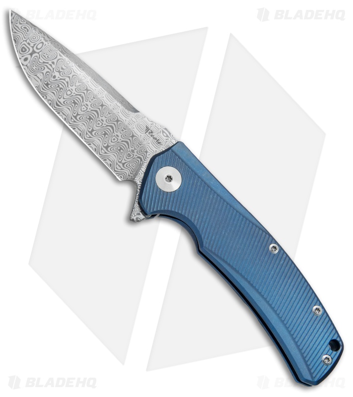 Reate Knives Mini Horizon-D Frame Lock Knife Blue Ti (3.4" Damasteel ...
