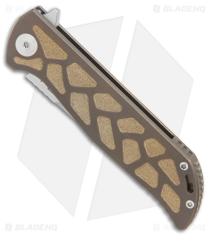 Reate K-2 Frame Lock Knife Engraved Bronze Titanium (3.8" Satin) - Blade HQ