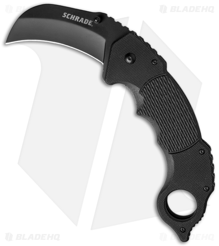 Schrade Folding Knife Karambit Black G-10 (3" Black) - Blade HQ