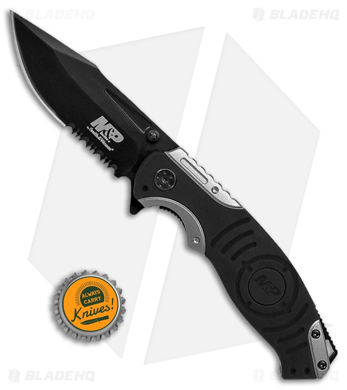 Smith & Wesson M&P Liner Lock Knife Gray/Black (3.4" Black Serr ...