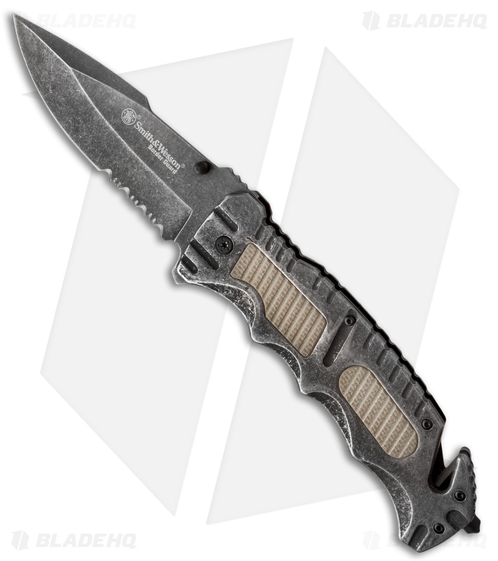 Smith & Wesson Border Guard BG-7 Liner Lock Knife (4.375" Black SW Serr ...