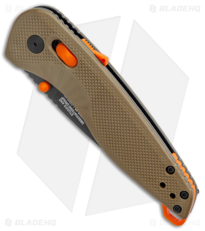 SOG Aegis AT Spring Assisted Knife Tan/Blaze GRN (3.13" Black) - Blade HQ