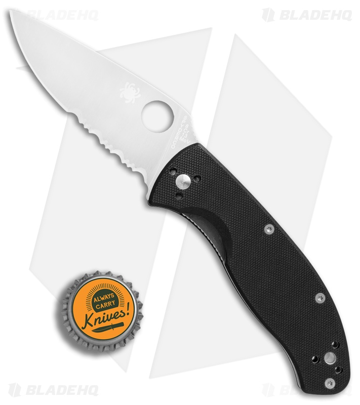 Spyderco Tenacious Knife - Satin Serrated Blade & Black G-10 | Blade HQ