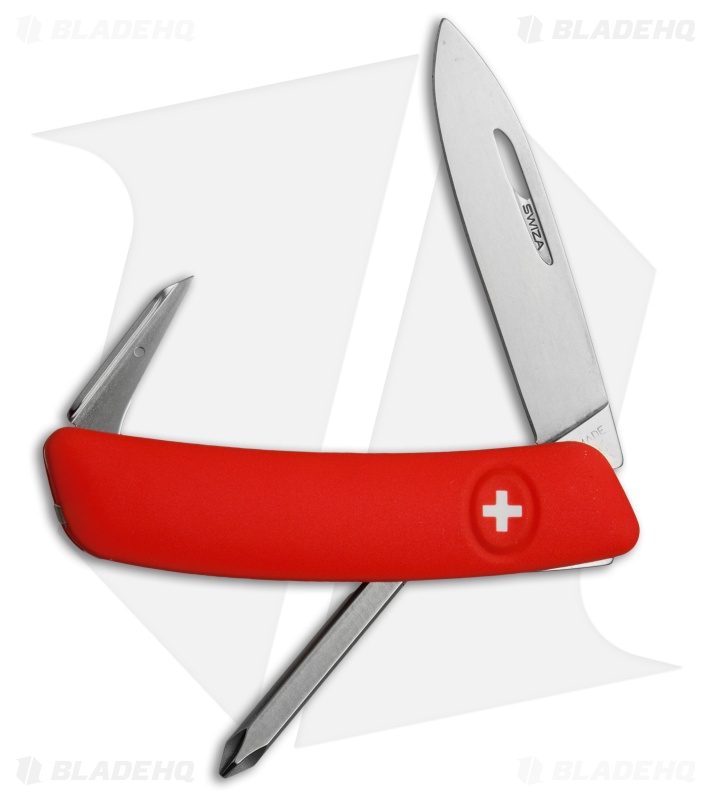 Swiza D02 Swiss Pocket Knife Red (3" Satin) - Blade HQ