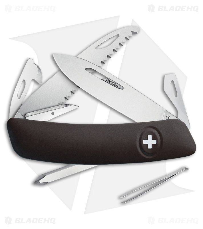 Swiza D06 Button Lock Swiss Pocket Knife Black (2.75" Mirror) - Blade HQ