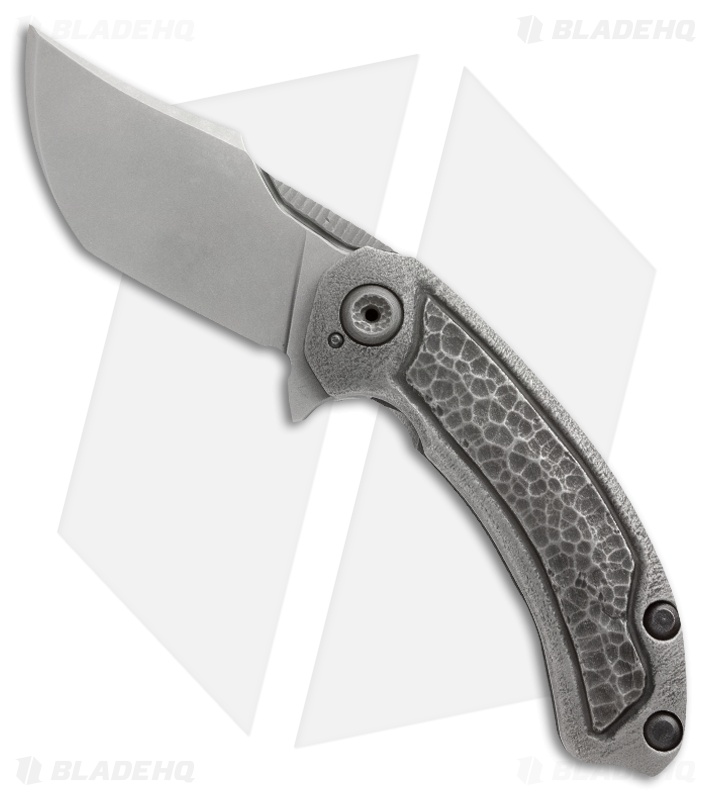 TuffKnives Custom Tanic Flipper Knife Titanium - Crater Sculpted - Blade HQ