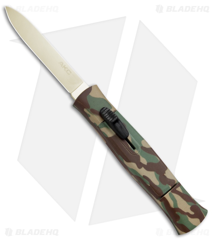 AKC 077 Concord OTF Automatic Knife Green Camo (3.25" Gold ) - Blade HQ
