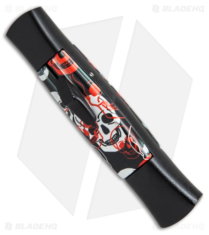 AKC 077 Concord OTF Automatic Knife Red/White Skull (3.25" Black Flat ...