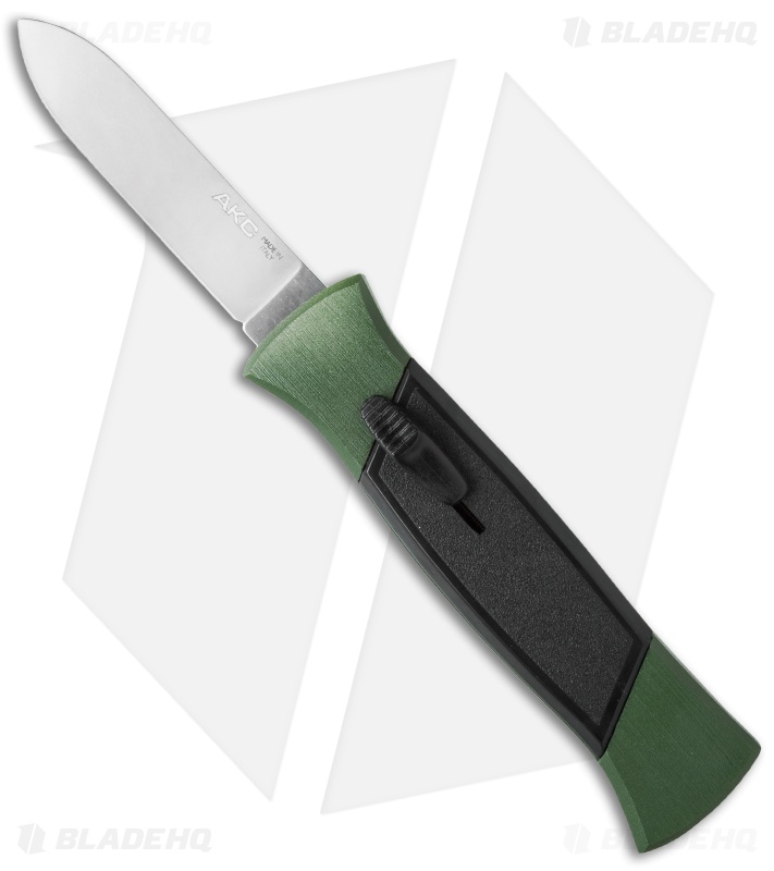 AKC 777 Blackfinger OTF Automatic Knife Green/Black (3.375" Satin Flat ...
