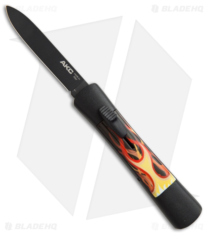 AKC Concord OTF Automatic Knife Flames (3.25" Black Flat) - Blade HQ