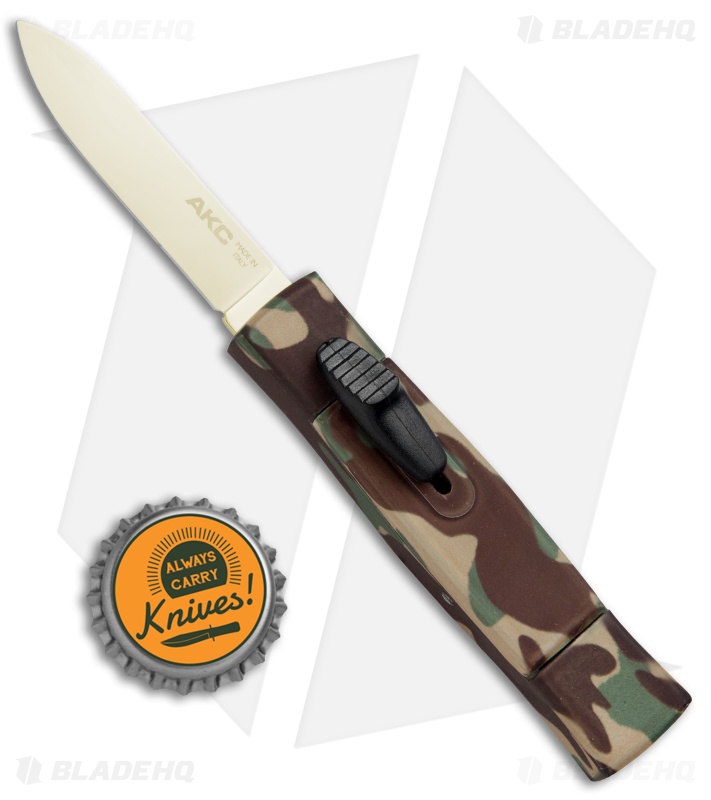 AKC Minion Concord OTF Automatic Knife Green Camo (2.3" Gold) - Blade HQ