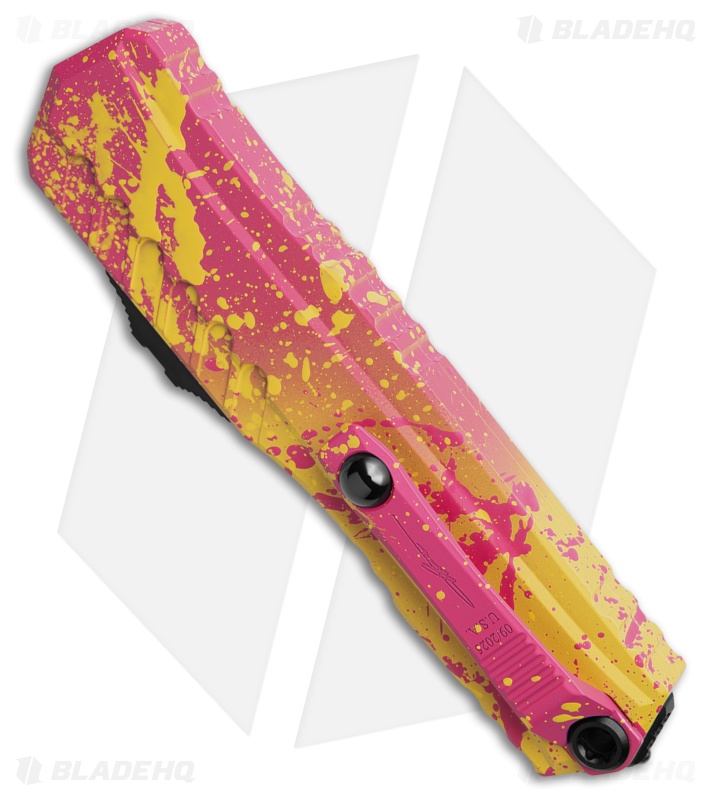 Microtech Cypher II D/E OTF Automatic Knife Corvette Yellow/Pink Splat
