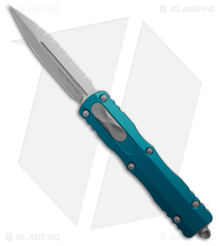 Microtech Dirac Delta D/E OTF Knife Blue Al (3.75" Satin Full Serr ...