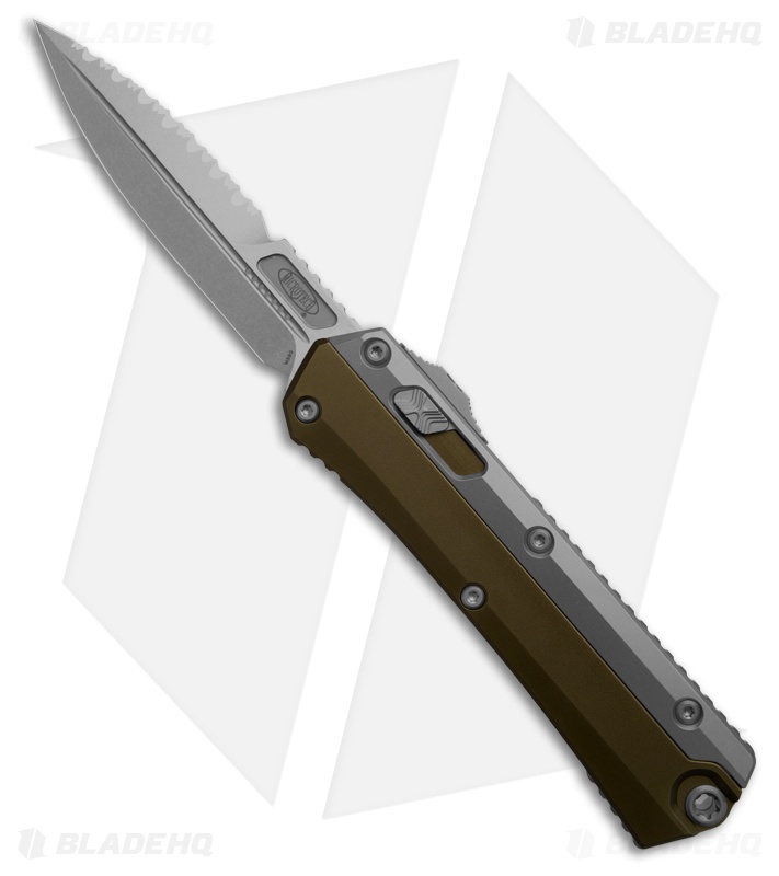 Microtech Glykon OTF Knife Gray Aluminum/OD Green Ti SW Serr