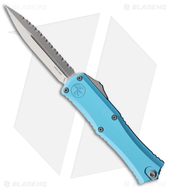 Microtech Hera II Mini D/E OTF Turquoise Al Satin Full Serr