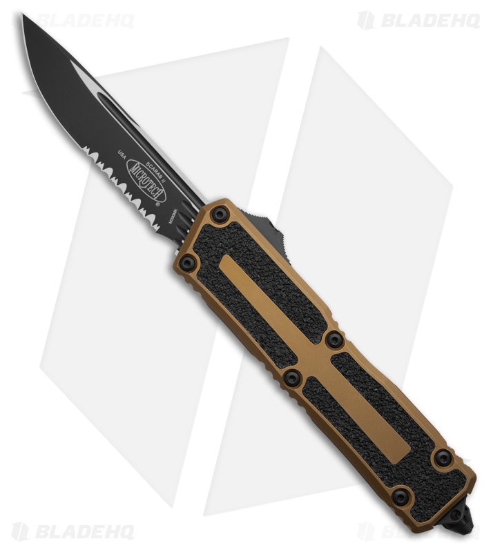 Microtech Scarab II Gen III S/E OTF Knife Tan Aluminum (4" Black Serr ...