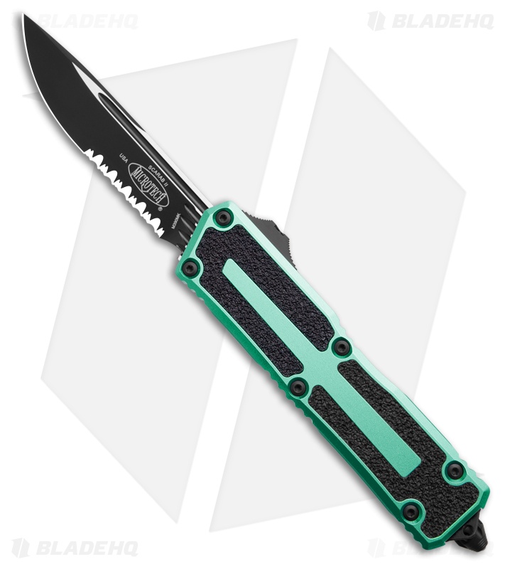 Microtech Scarab II OTF Knife Turquoise Al S/E Black Serr