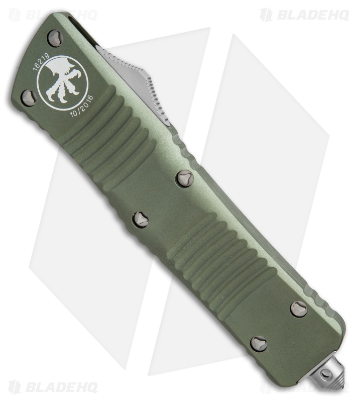 Microtech Combat Troodon OTF D/E Knife OD Green (3.8" Satin Full Serr ...