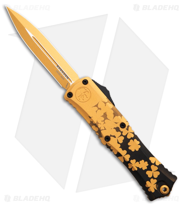 Microtech Hera Mini OTF Knife Black/Gold Aluminum D/E Gold