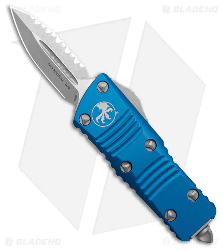 Microtech Troodon Mini D/E OTF Blue AL - Apoc Serr Blade HQ