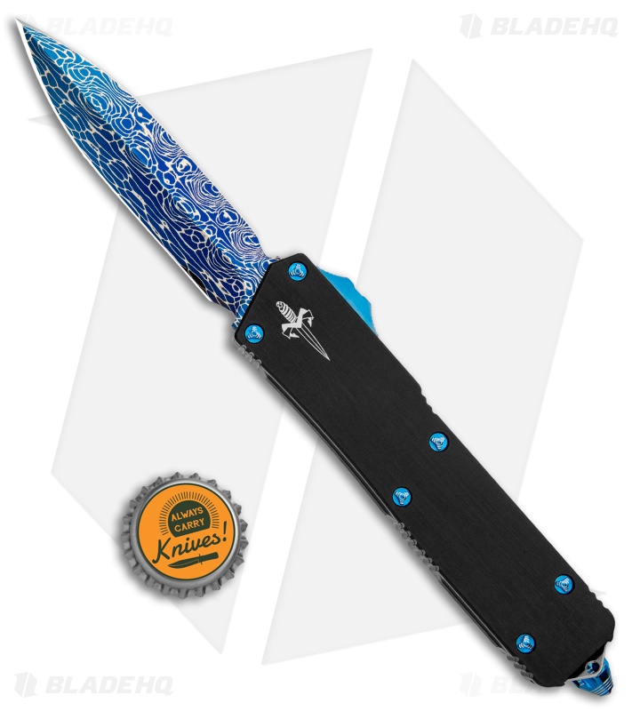 Microtech Scarab II - Dagger Spike Grind Blued Damascus w/ Titanium ...