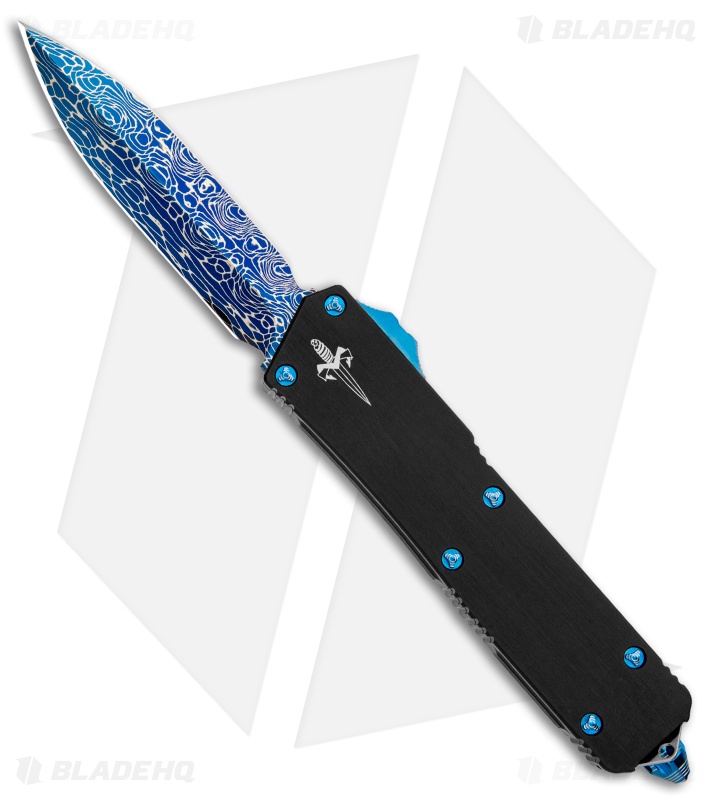 Microtech Scarab II - Dagger Spike Grind Blued Damascus w/ Titanium ...