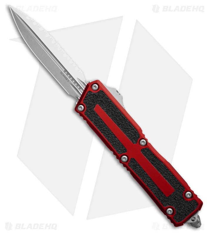 Microtech Scarab II OTF Knife Red Aluminum D/E SW Full Serr