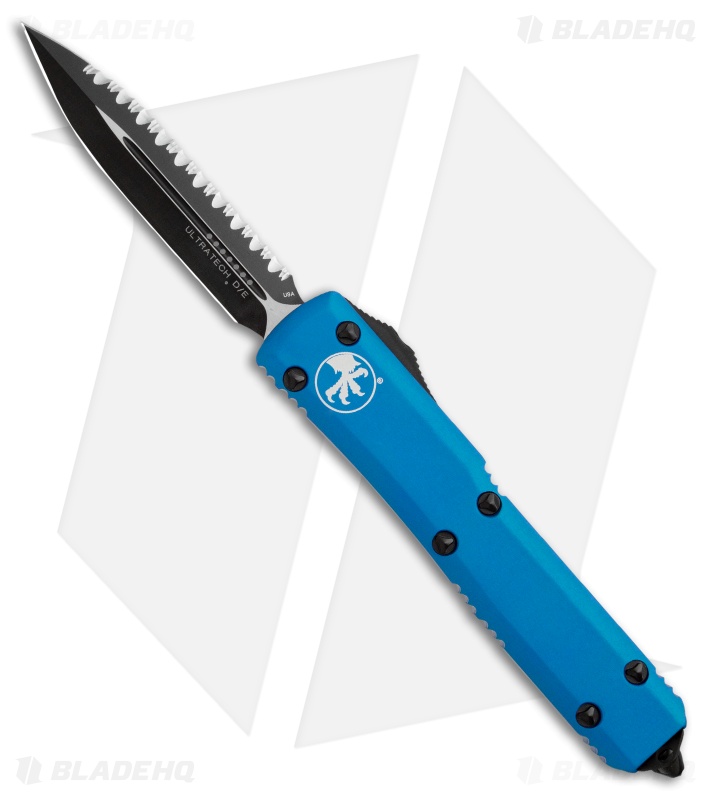 Microtech Ultratech Knife Blue D/E OTF Automatic (3.4" Full Serr) 122 ...