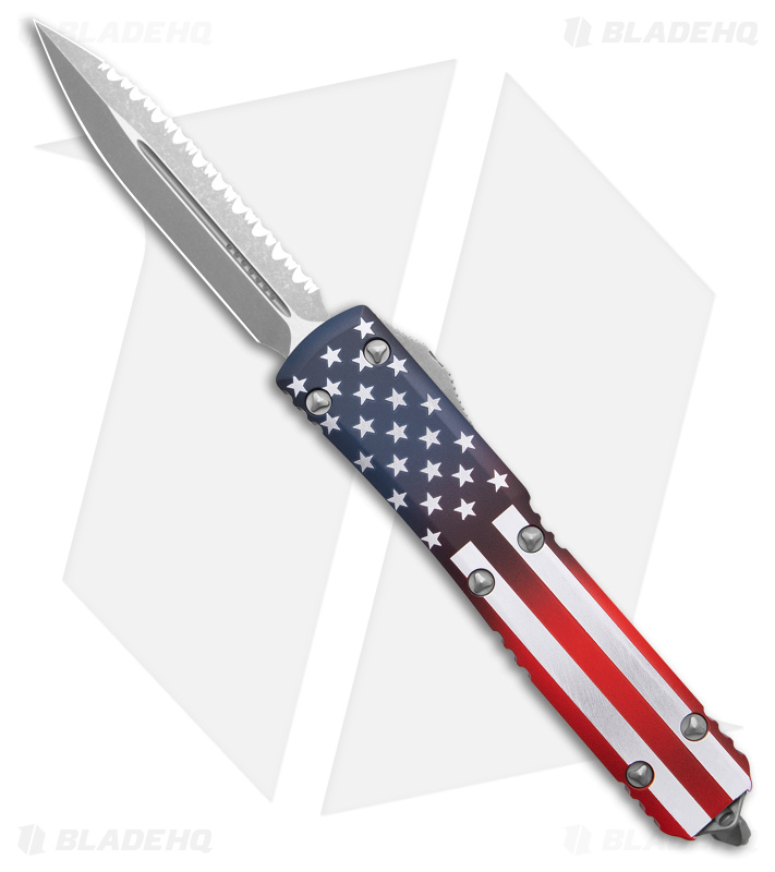 Microtech Ultratech OTF D/E Auto USA Flag (AP Serr) - Blade HQ