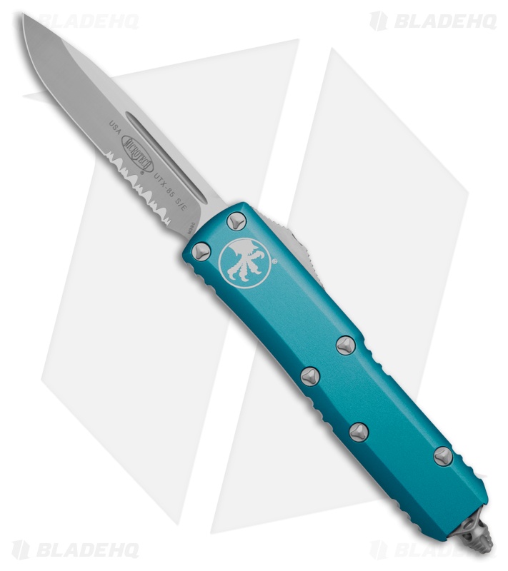 Microtech UTX-85 OTF Knife Blue Aluminum S/E Satin M390 Serr