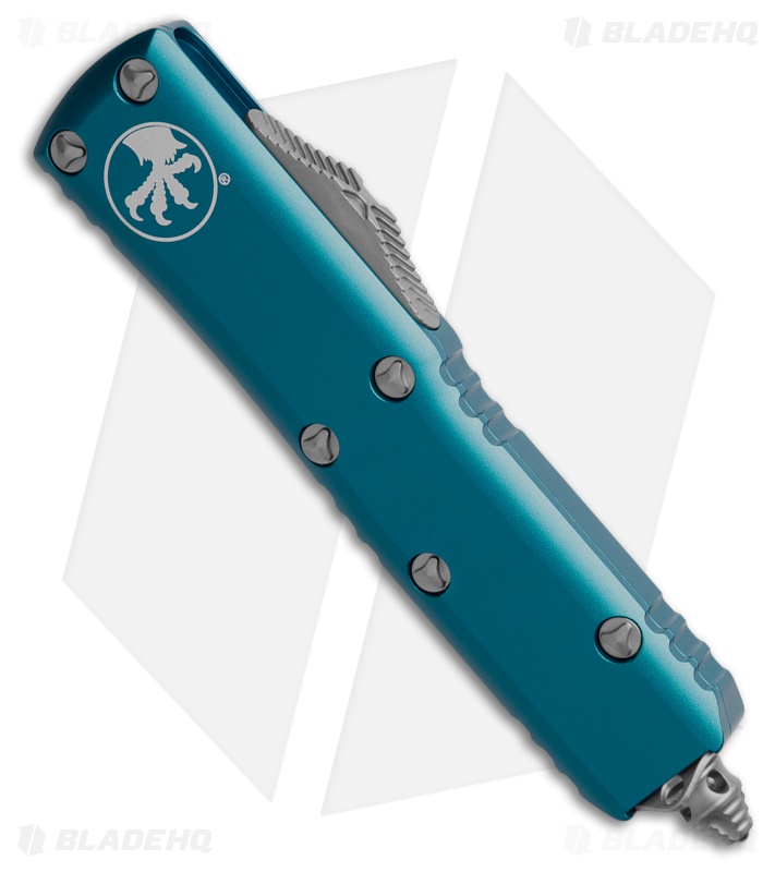 Microtech UTX-85 OTF Knife Blue Aluminum S/E Satin M390 Serr