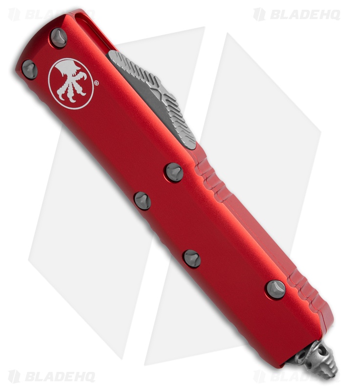 Microtech UTX-85 OTF Knife Red Aluminum D/E Satin Full Serr