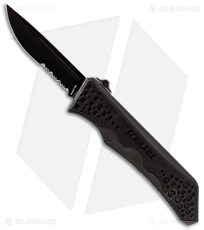 Schrade Drop Point OTF Spring Assisted Knife (3.5" Black Serr ...
