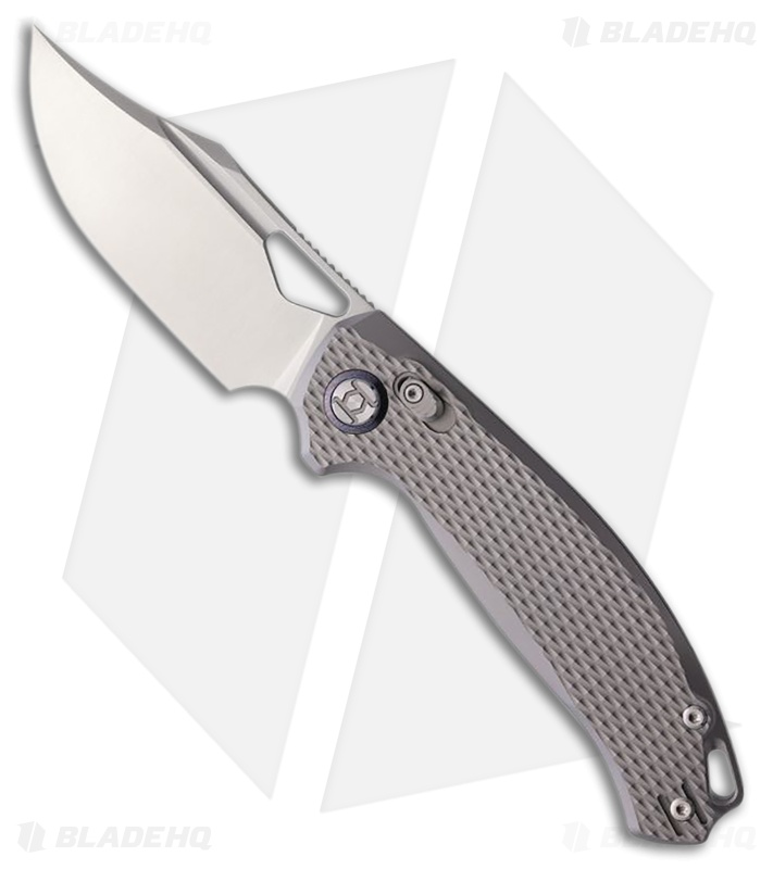 Kunwu Knives Django XL Knife Gray Diamond Textured Ti Satin