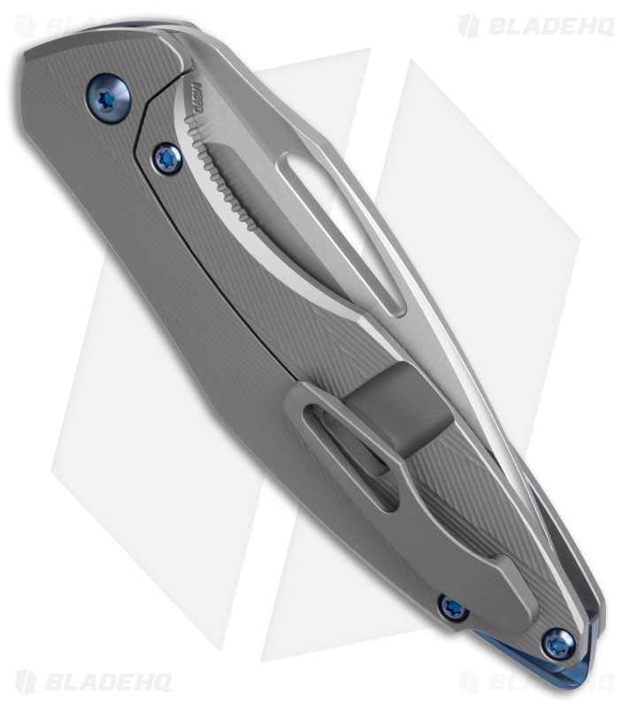 Koenig Mini Arius Frame Lock Knife Patterned Titanium Blue Hardware