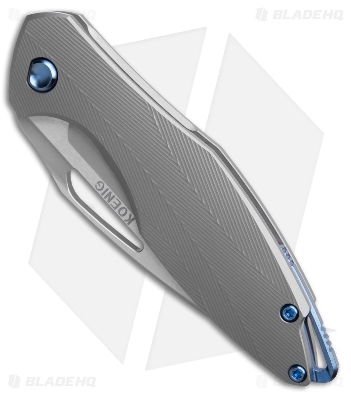 Koenig Mini Arius Frame Lock Knife Patterned Titanium Blue Hardware