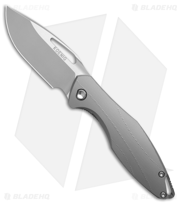 Koenig Mini Arius Frame Lock Knife Patterned Titanium Silver Hardware