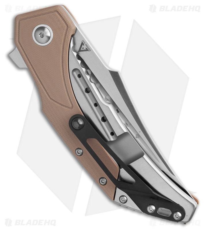 Begg Knives Astio Pocket Knife Tan G-10 Tanto Satin D2