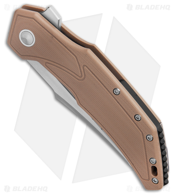 Begg Knives Astio Pocket Knife Tan G-10 Tanto Satin D2