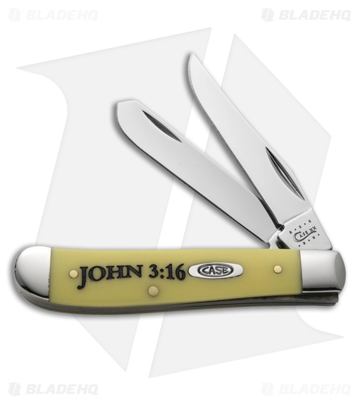Case Mini Trapper Knife 3.5" Yellow Synthetic "John 3:16" (3207 SS ...
