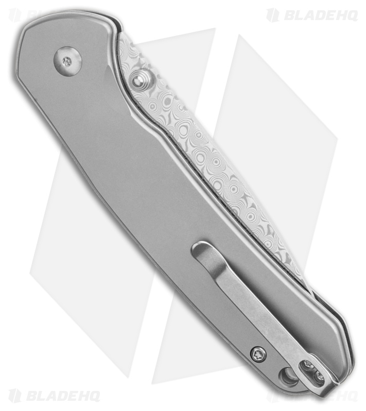 CJRB Pyrite Drop Point Button Lock Knife Titanium + Damascus