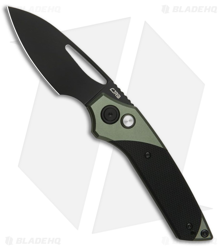 CJRB Version Button Lock Knife Green Al Black G-10 Black PVD