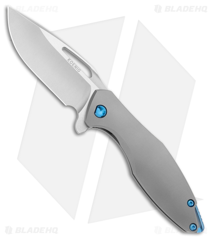 Koenig Arius Frame Lock Knife Titanium Blue Hardware