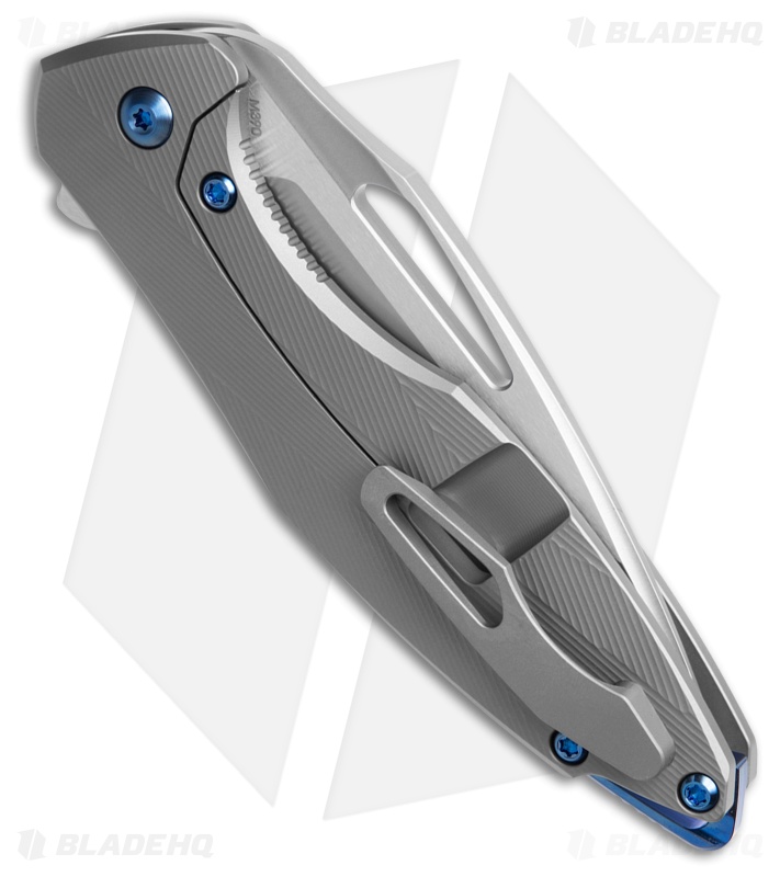 Koenig Arius Mini Ti Drop Point Burnished M390 Blue Hardware