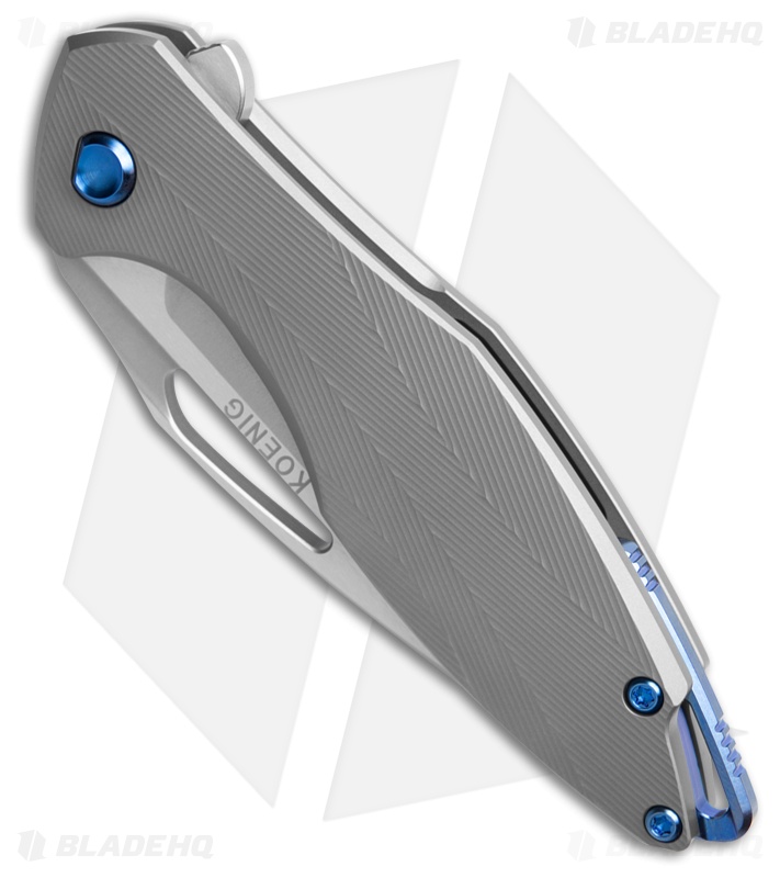 Koenig Arius Mini Ti Drop Point Burnished M390 Blue Hardware